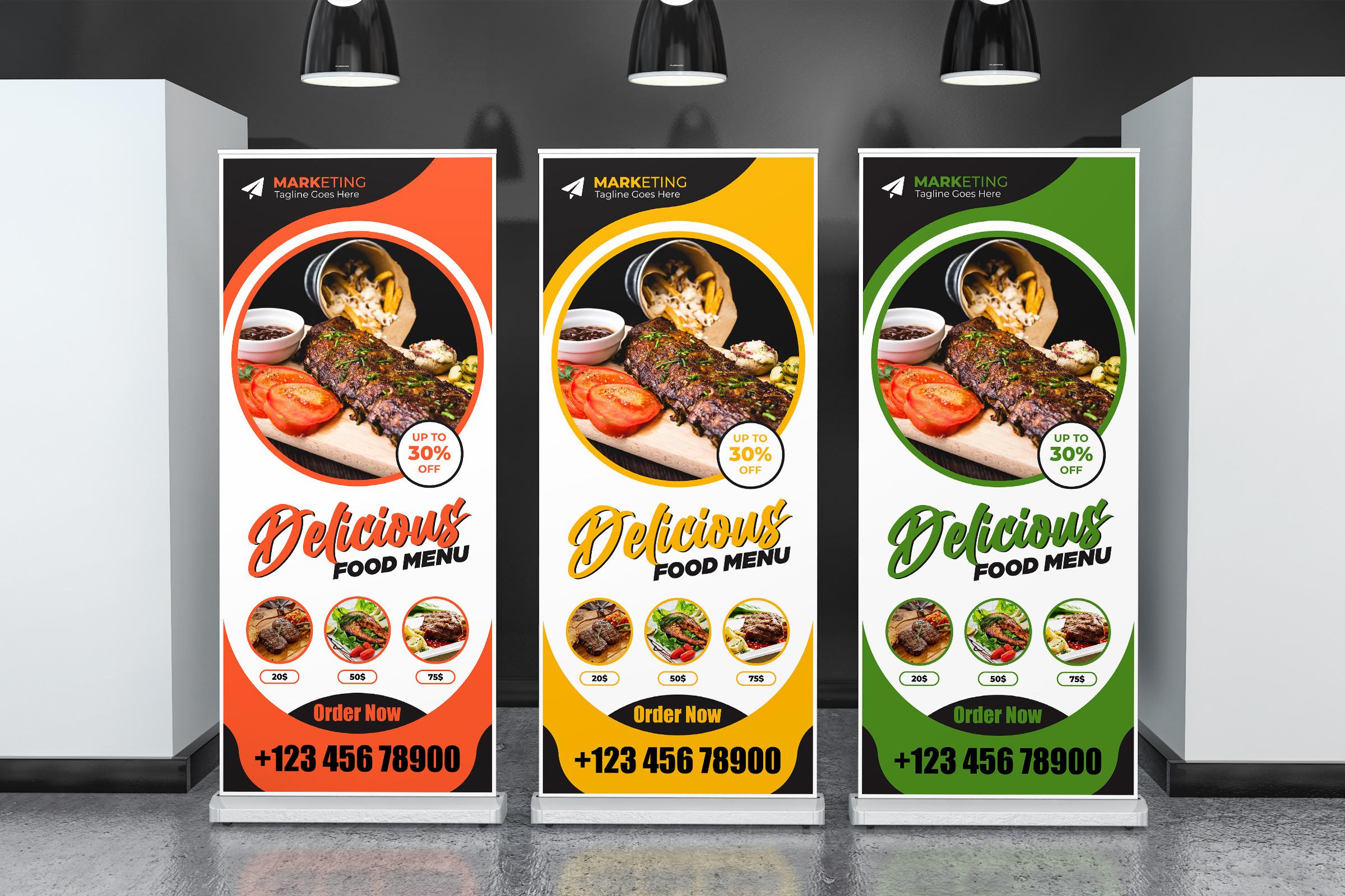 Food and restaurant roll up banner, a Marketing Template by Graphiexperto