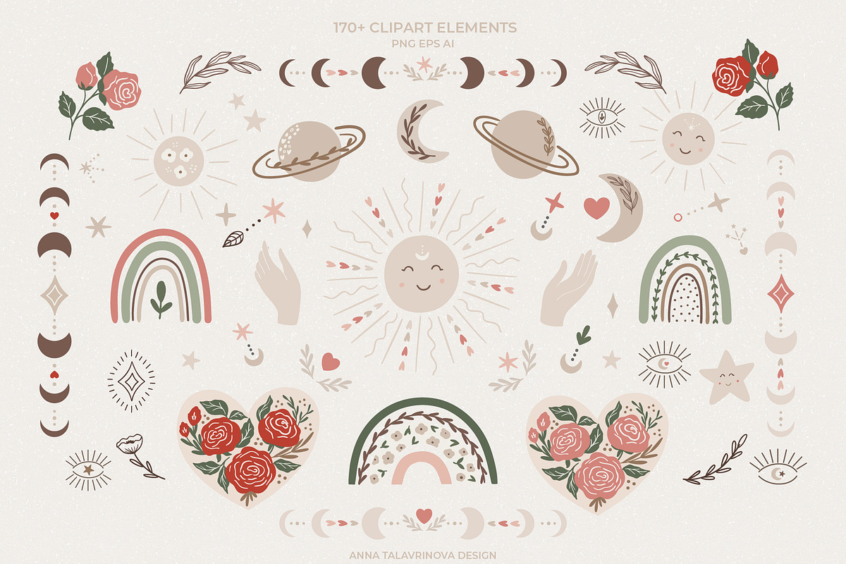 Floral Boho spring clipart & pattern, an Animal Illustration by Cozy ...