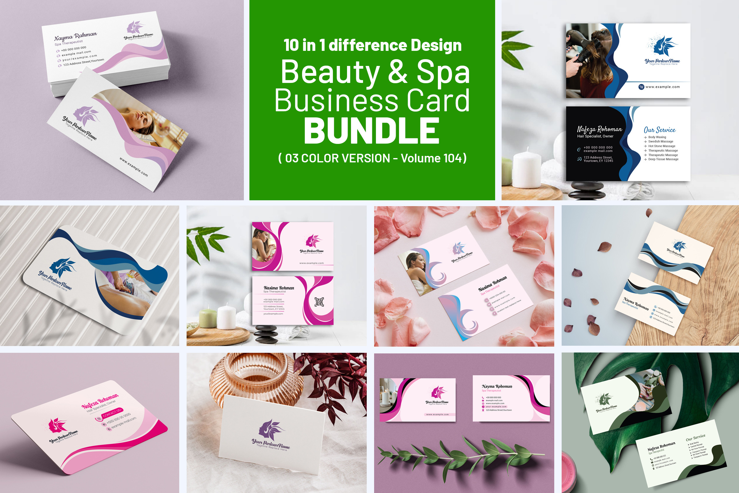 Beauty & Spa Business Cards Bundle, a Business Card Template by MRI STUDIO