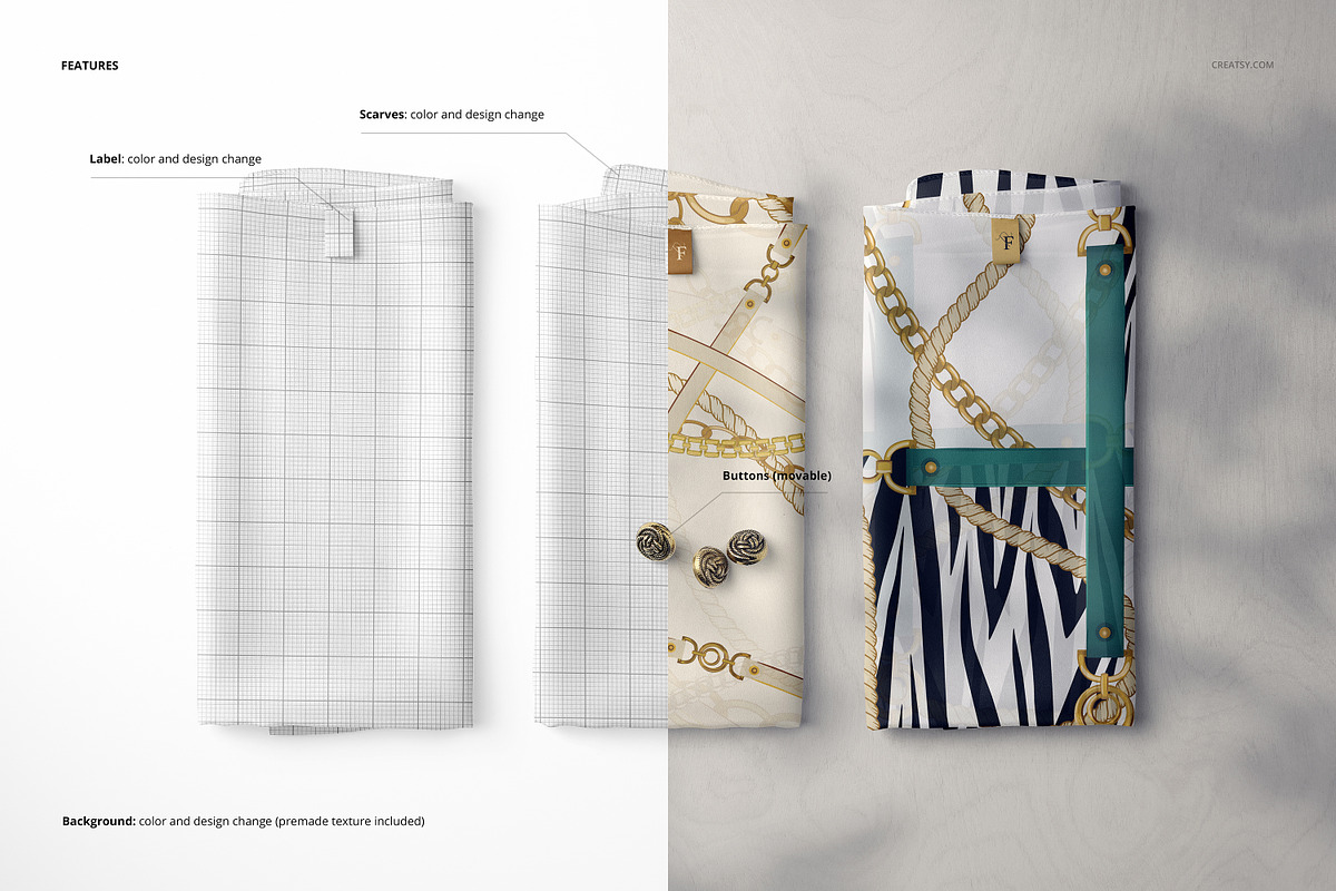 Three Folded Silk Scarves Mockup, a Product Mockup by creatsy5 ...