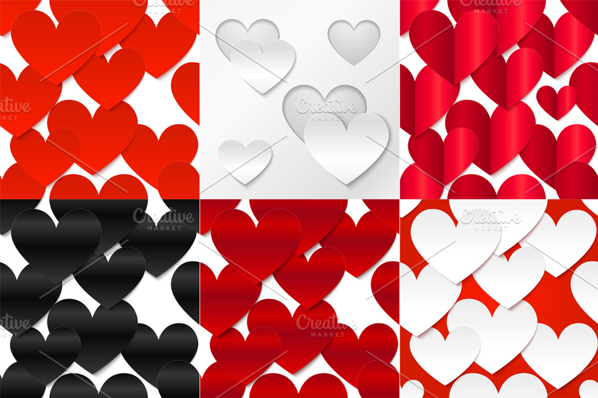 10 paper hearts seamless patterns, a Pattern Graphic by Art of Sun