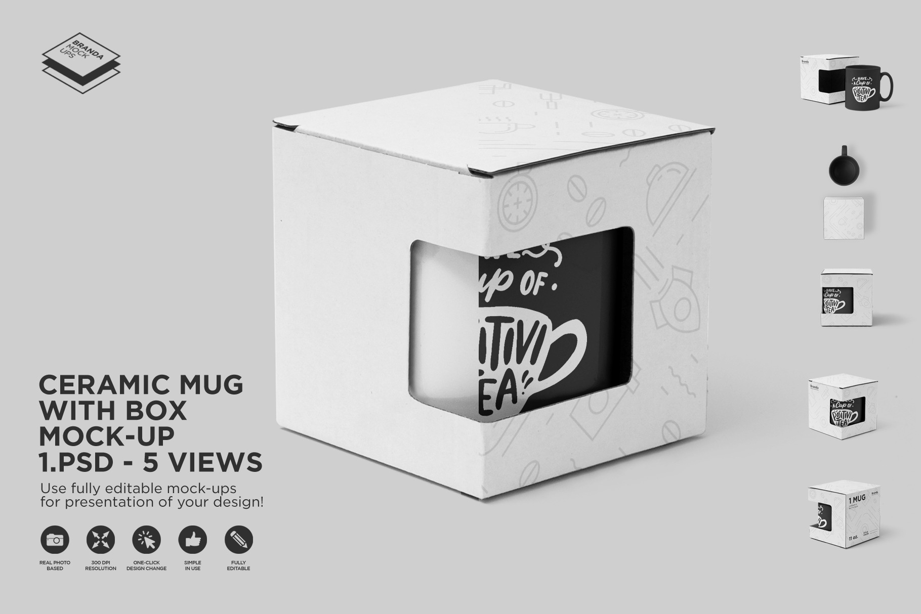 Ceramic Mug with Box Mock-up, a Cups & Container Mockup by Branda Keeps