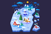Island With Winter Houses., an Illustration by TastyVector