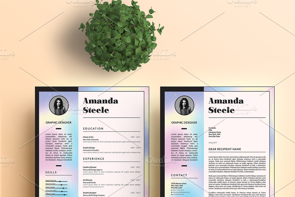 Holographic CV Resume Template / N, a Resume Template by Showy68 Template