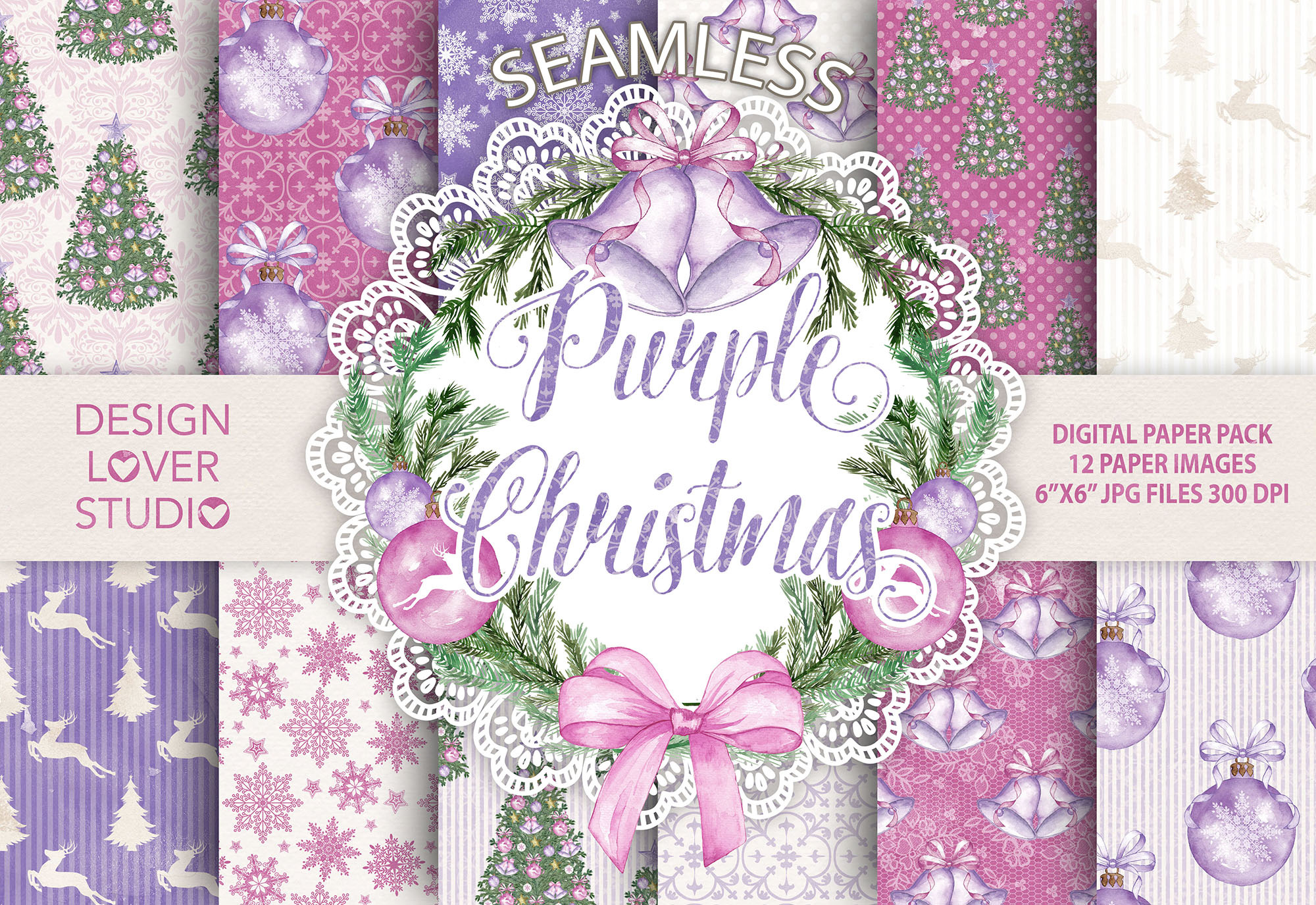 Watercolor Purple Christmas papers, a Pattern Graphic by designloverstudio