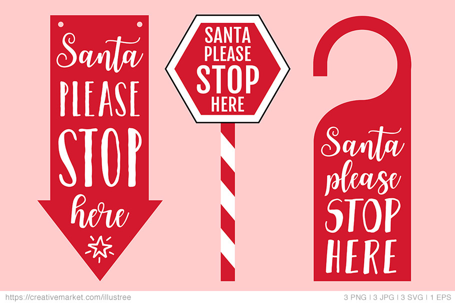 Santa please stop here signs vector, a Graphic by Illustree | Creative ...