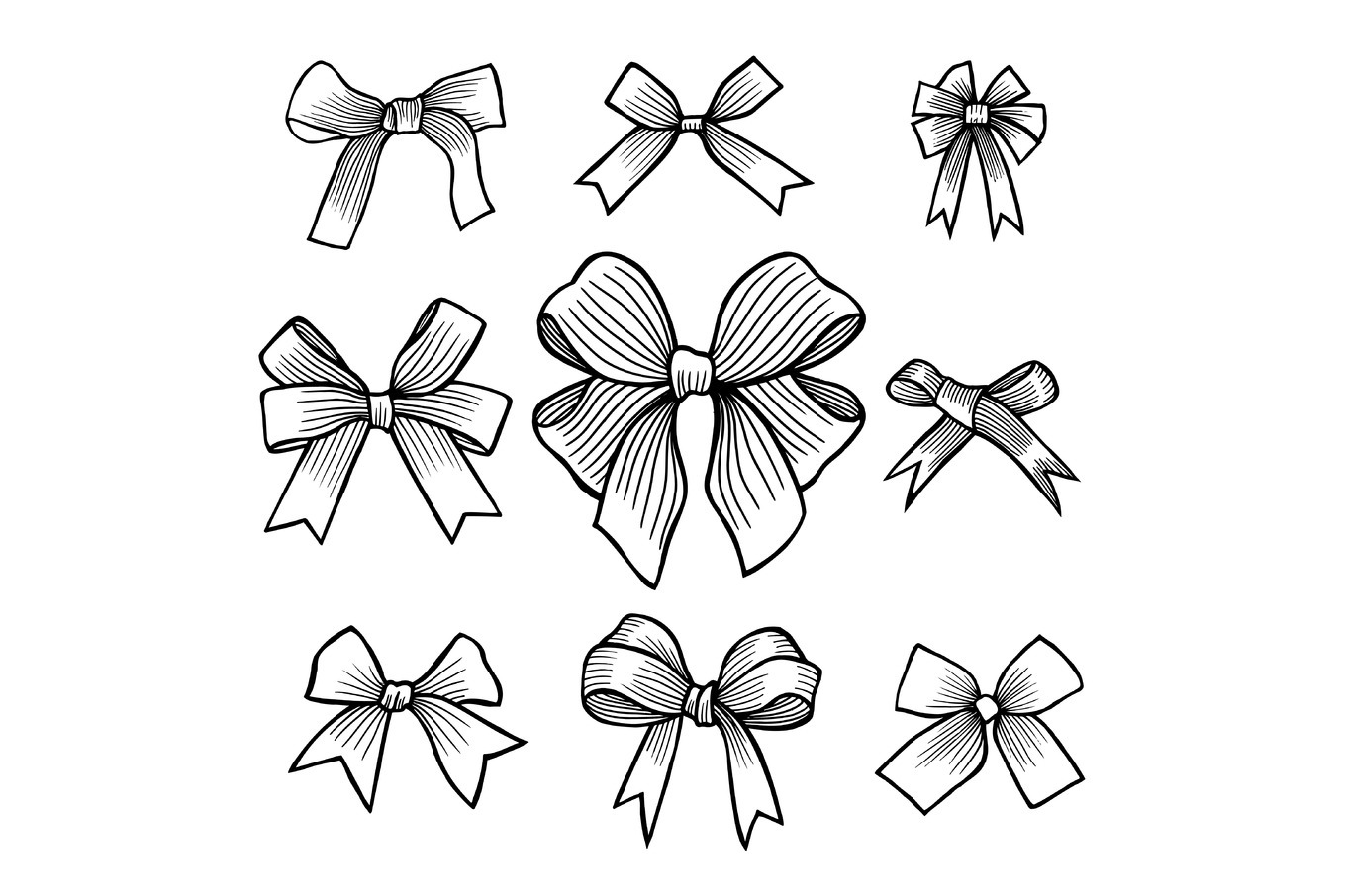 Set of bows, hand drawn, a Decorative Illustration by IllustrationArtShop