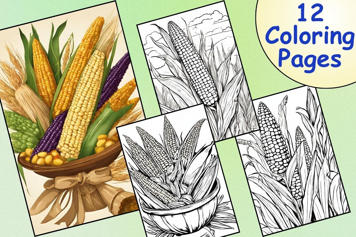 Corn Coloring Pages for Kids, a Food Illustration by Catchy Ideaz
