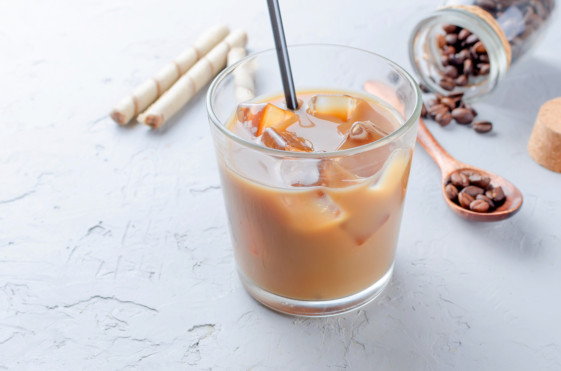 Iced coffee in glass with ice featuring ice, iced, and glass, a Food ...