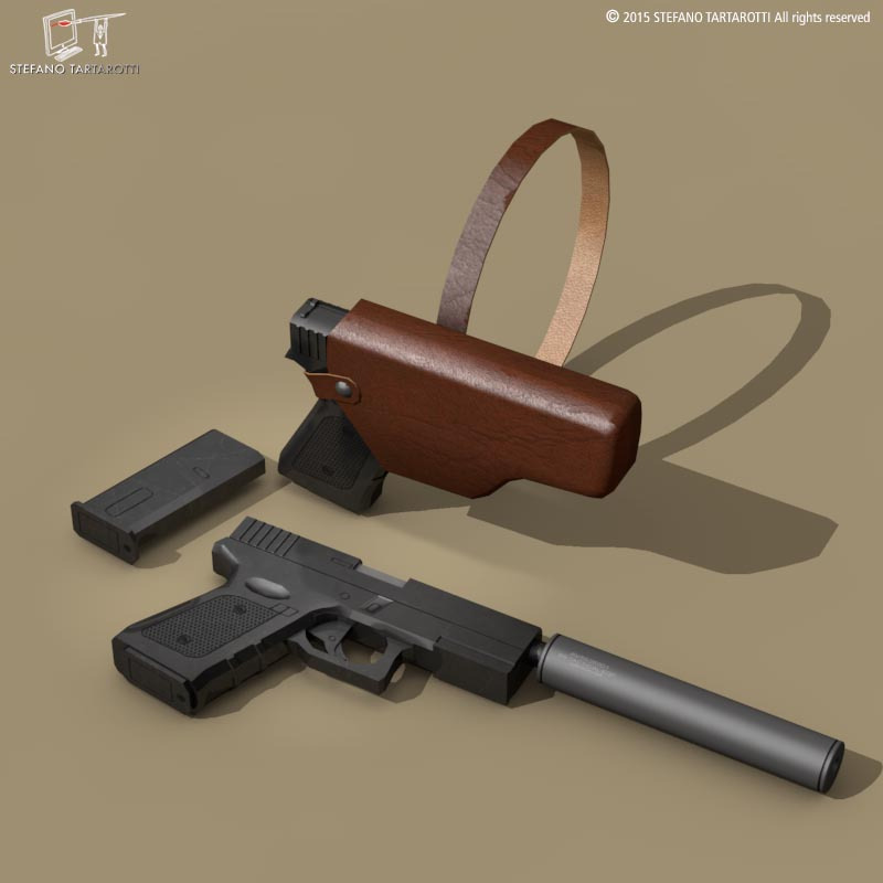 9mm handgun, an Object 3D Model by Tartino 3D models