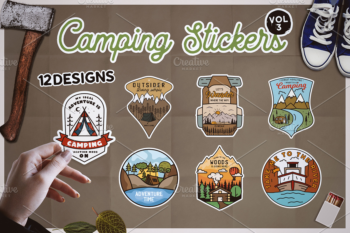 Camping Logos Stickers Bundle Vol3, a Branding & Logo Template by ...