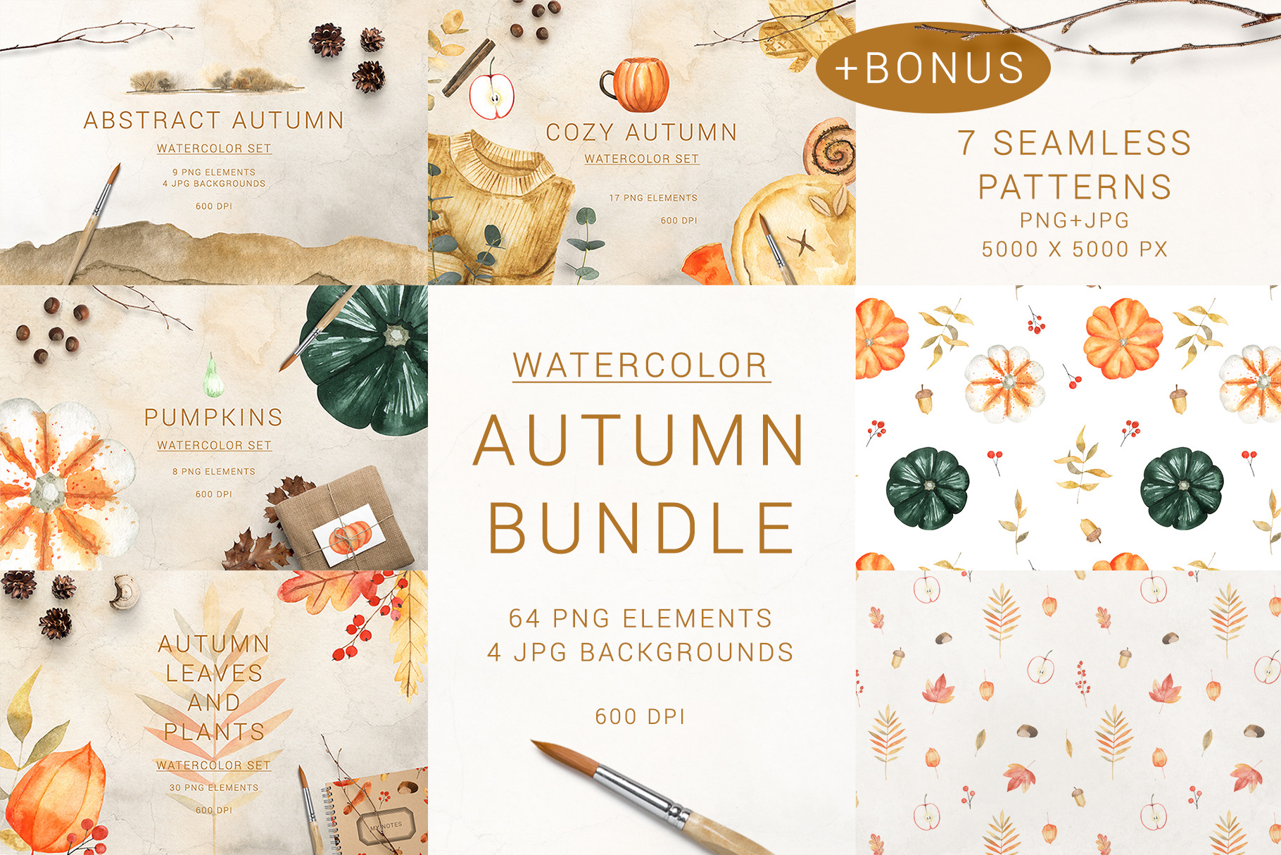Watercolor autumn bundle, a Seasonal Illustration by LeriaArt watercolor