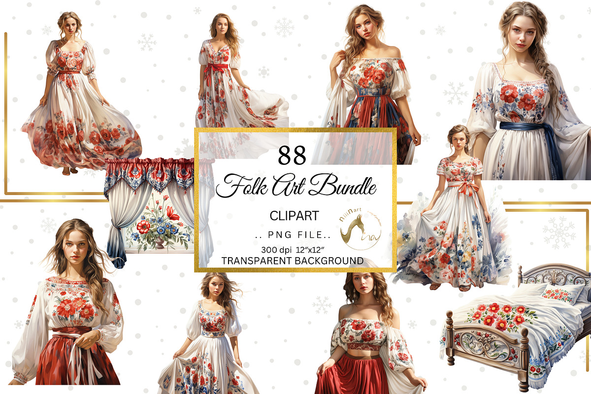 Ukrainian Folk Art Clipart Bundle, an Illustration by NiiiNArt