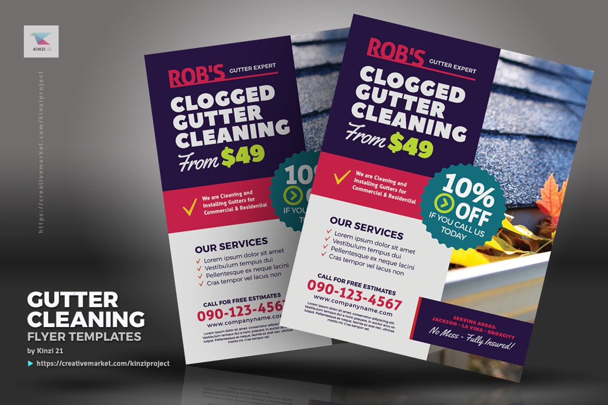 Gutter Cleaning Flyer Templates, a Flyer Template by kinzi21