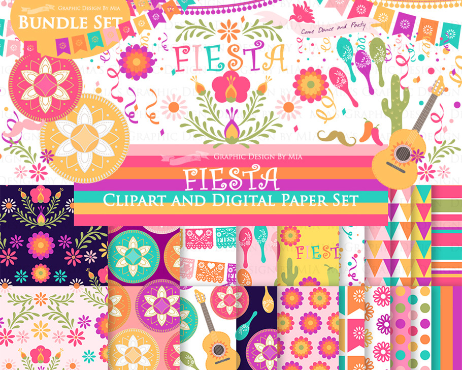Fiesta Clipart+Pattern set, an Illustration by Mia's Graphic Design