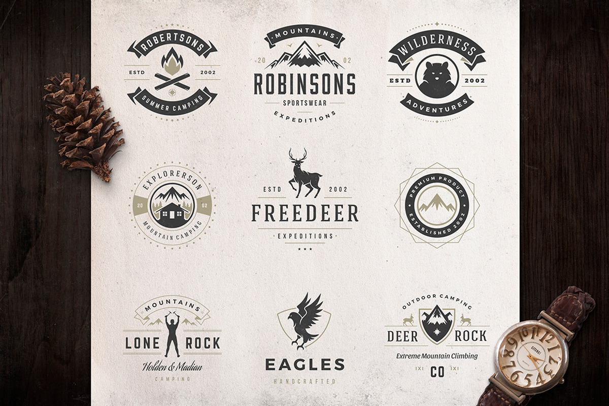 50 Outdoor logos and badges, a Branding & Logo Template by Vasya Kobelev