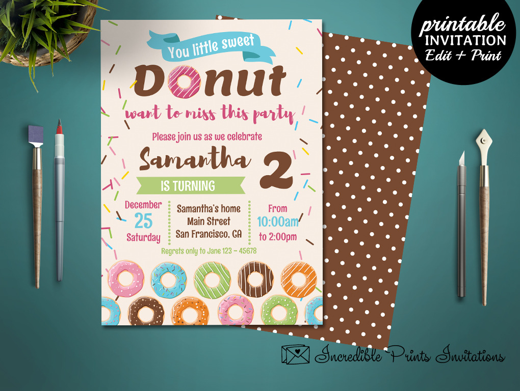 Donut Birthday Party Invitation, an Invitation Template by Blush Roses ...