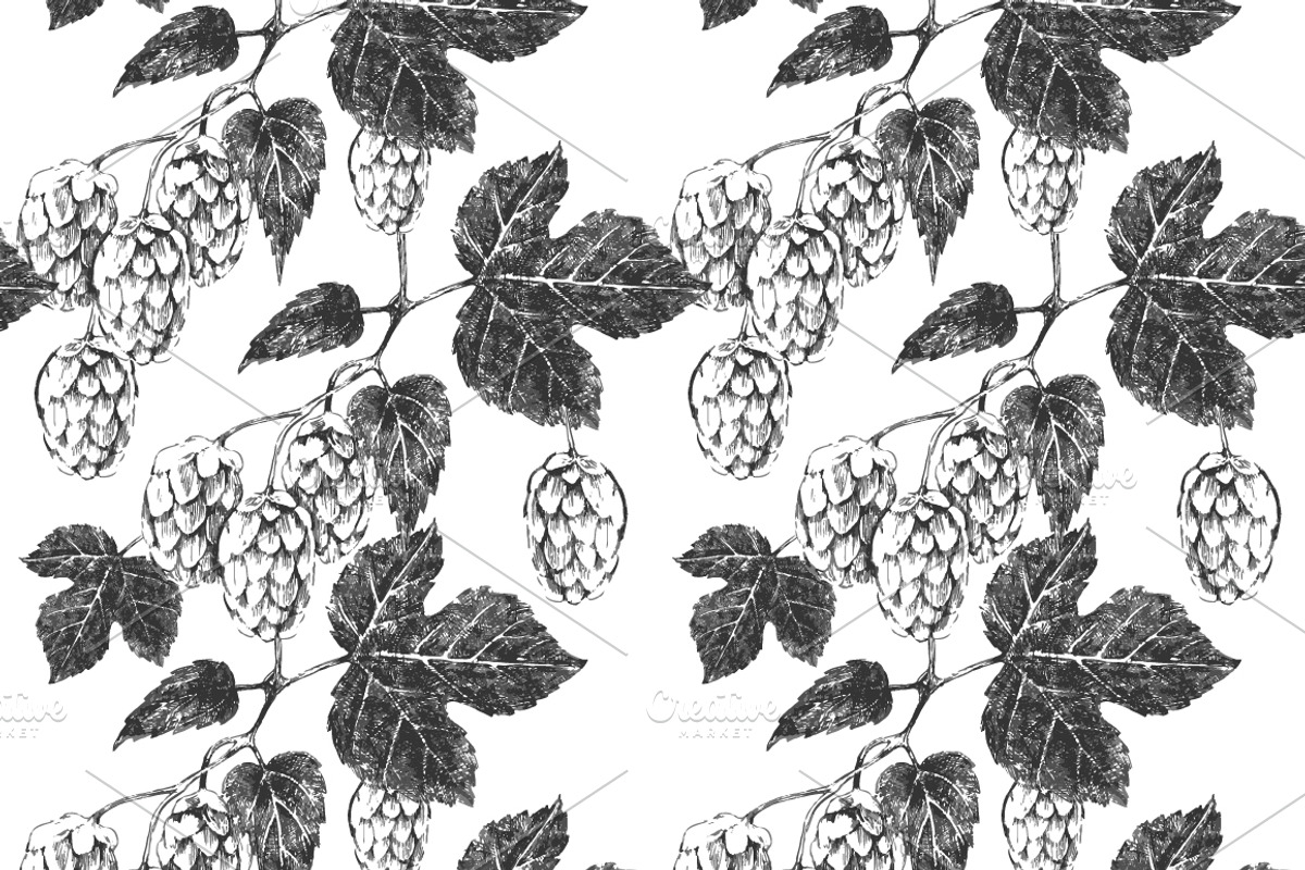 hop and seamless patterns, a Food Illustration by handsketched
