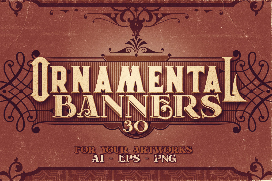 30 Vintage Ornamental Banners, a Graphic by Cruzine