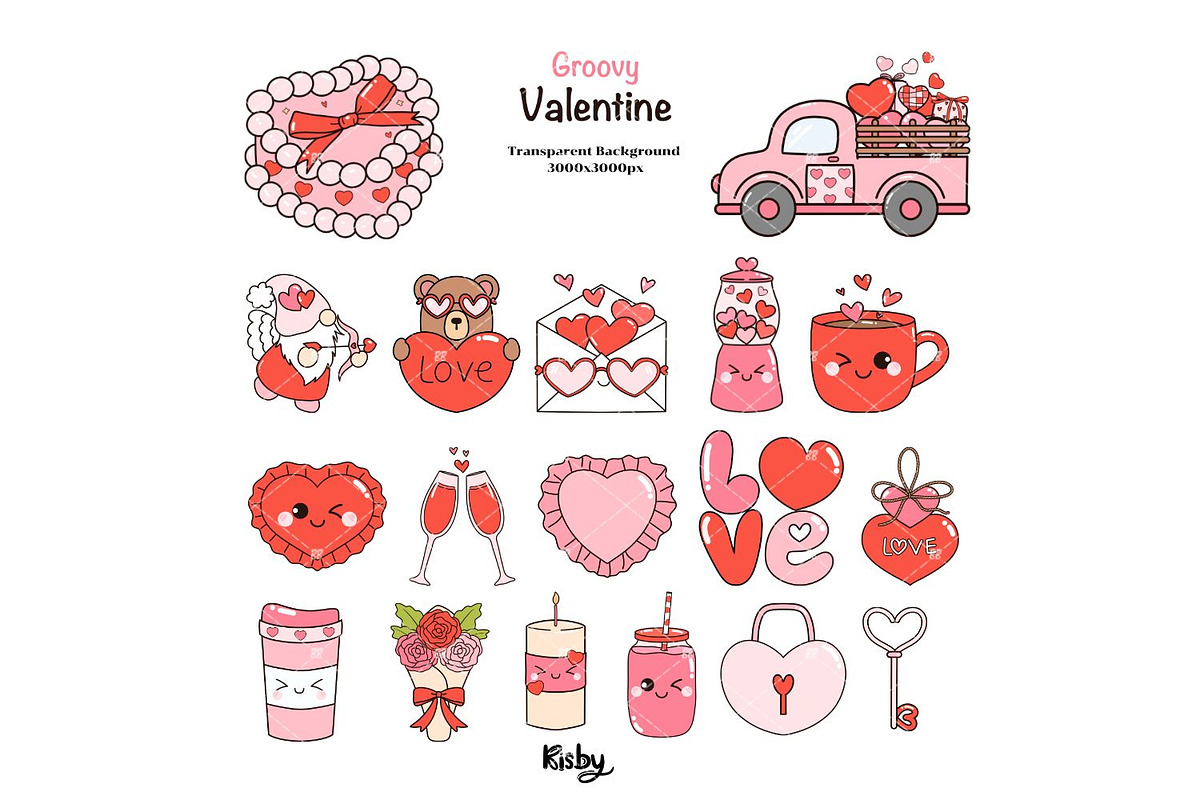 Groovy Valentines Day Clipart, a Decorative Illustration by KisbyArt