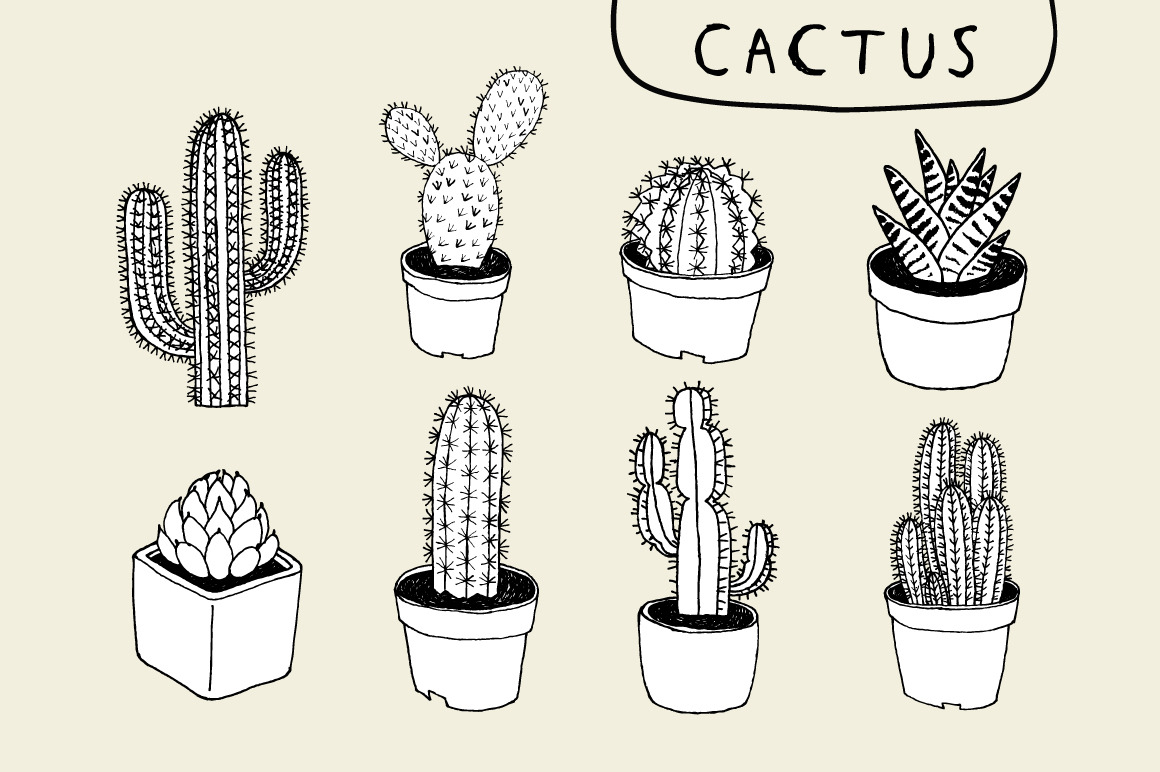 8 Hand Drawn Cactus Clip Art, an Object Graphic by Binimal