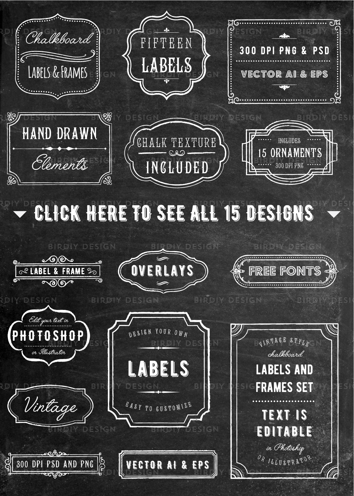Chalkboard Frame and Label Overlays, an Object Graphic by BirDIY Design