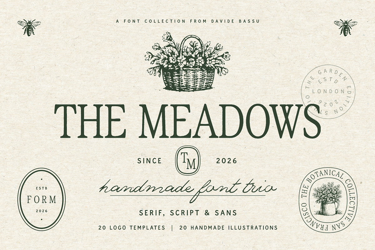 The Meadows - Font Trio & Extra, a Handwritten Font by Davide Bassu