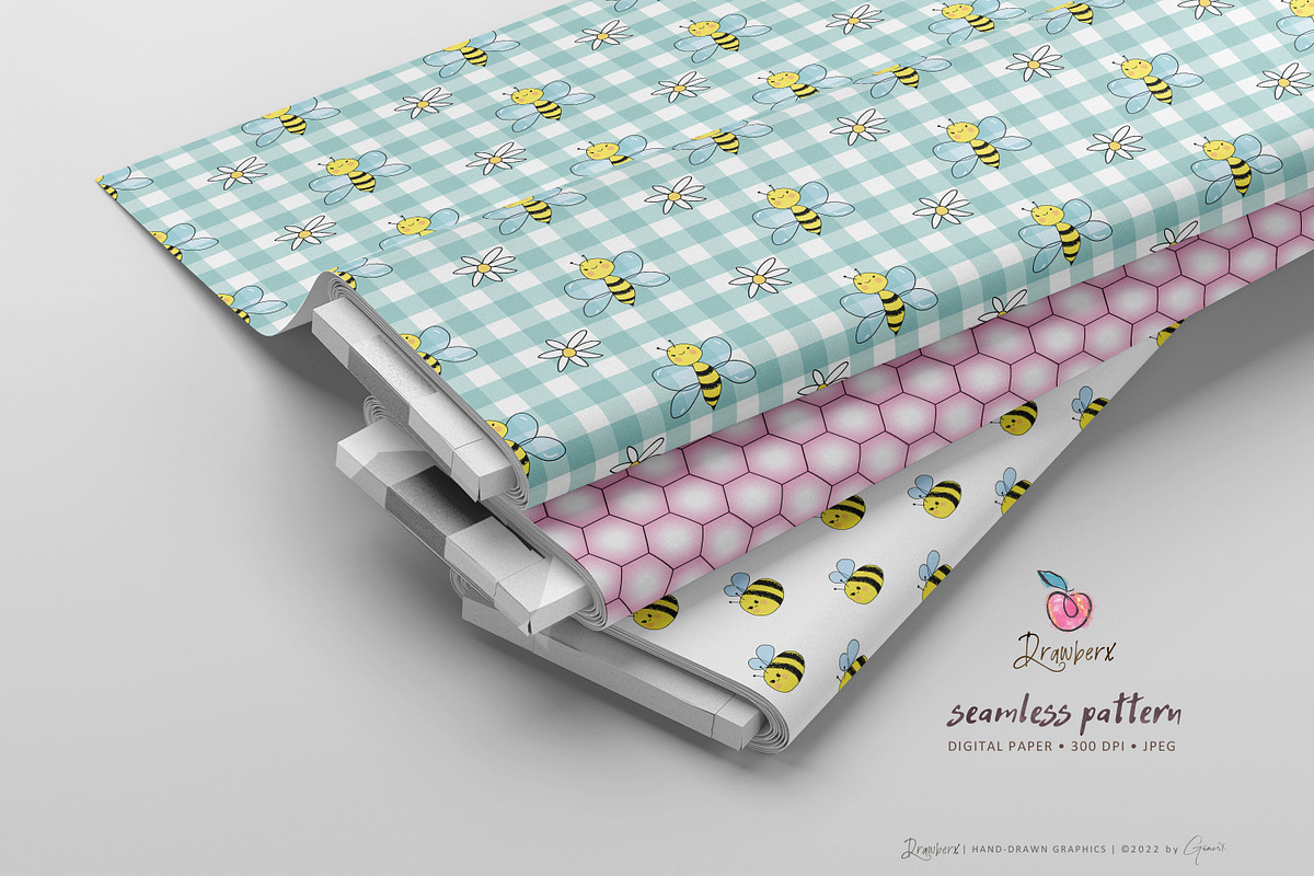 Honey Bee clipart digital papers 024, an Illustration by Drawberx