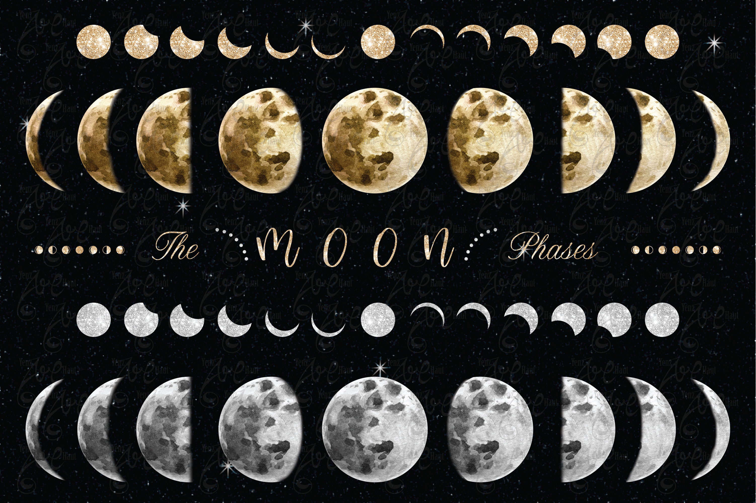 The Moon Phases Collection Set, a Decorative Illustration by YenzArtHaut
