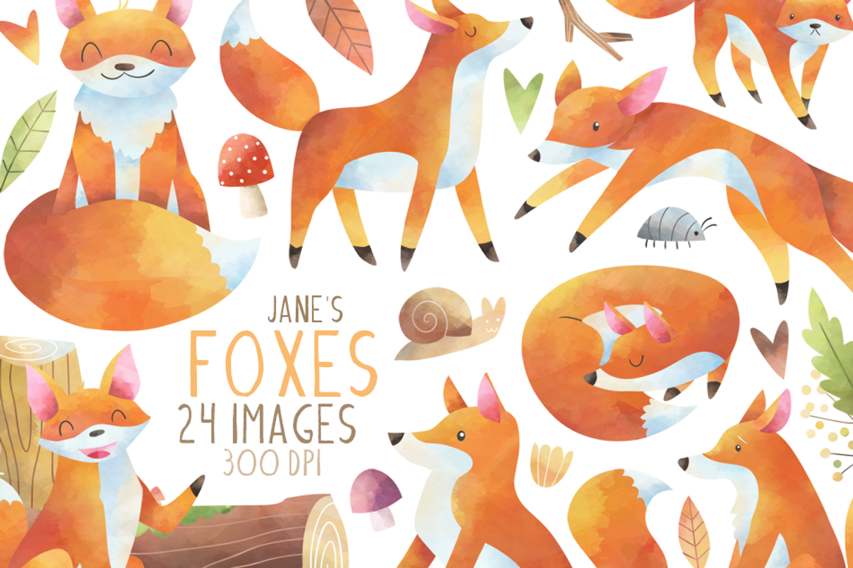 Watercolor Foxes Clipart, an Animal Illustration by DigitalArtsi