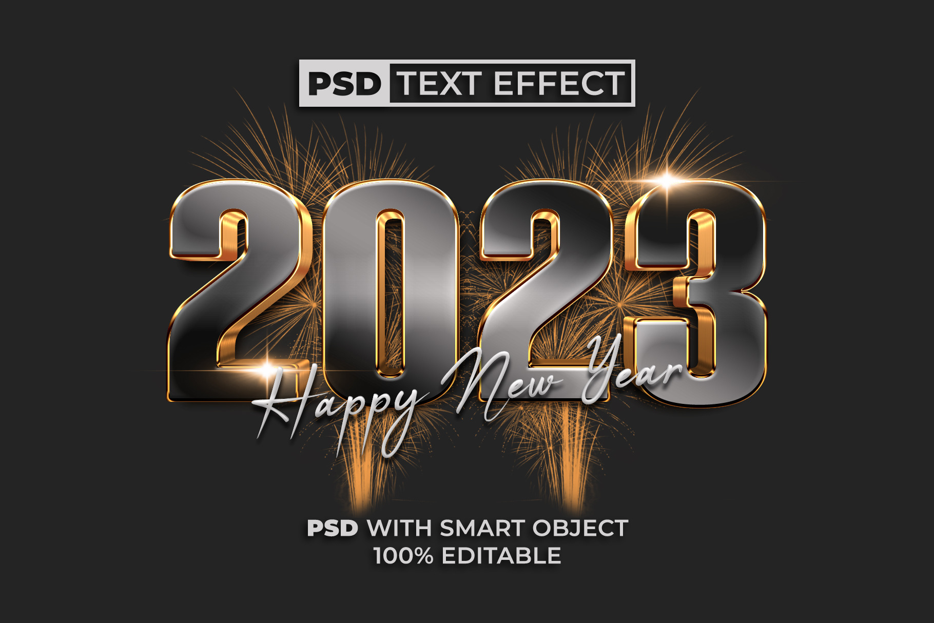 2023 Text Effect Gold Style, a Layer Style Add-On by Mockmenot