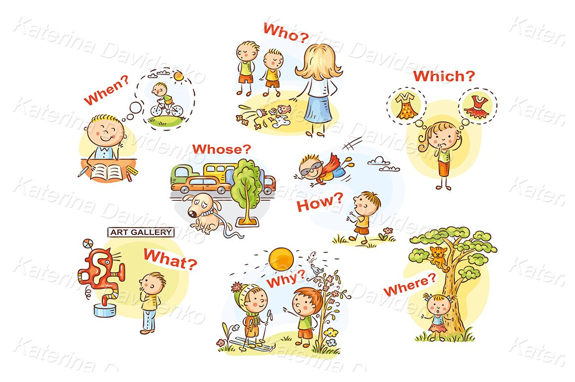 Question words in cartoon pictures | Education Illustrations ~ Creative ...