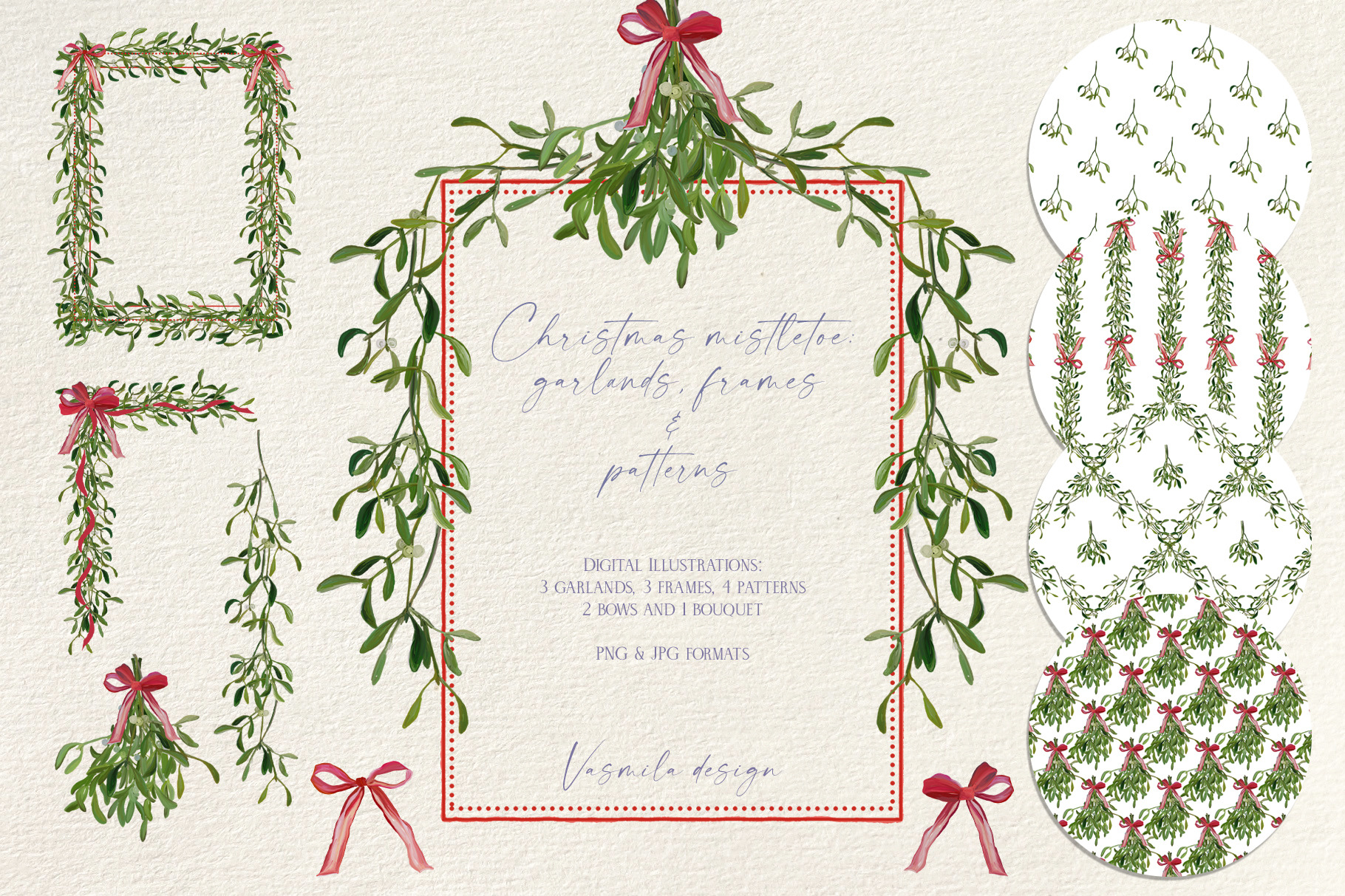 Christmas mistletoe clipart, a Seasonal Illustration by Vasmila