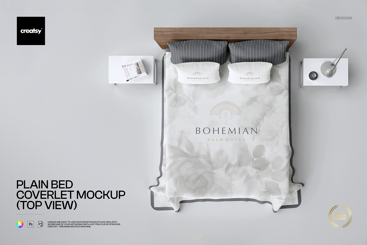 Plain Bed Coverlet Mockup (top view), a Household Mockup by creatsy2