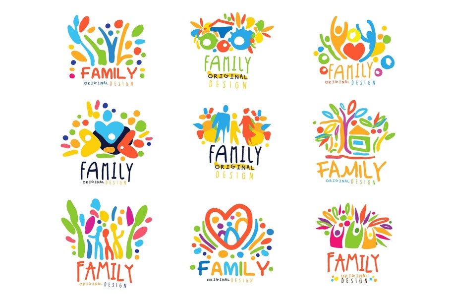 Colorful Family labels original design, set of logo graphic templates ...