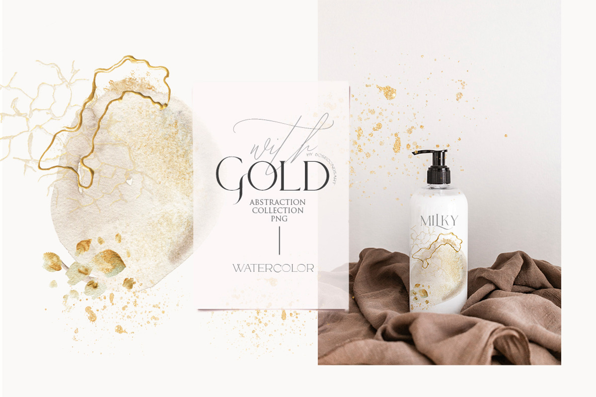 Abstract gold shapes Watercolor art, a Decorative Illustration by ...