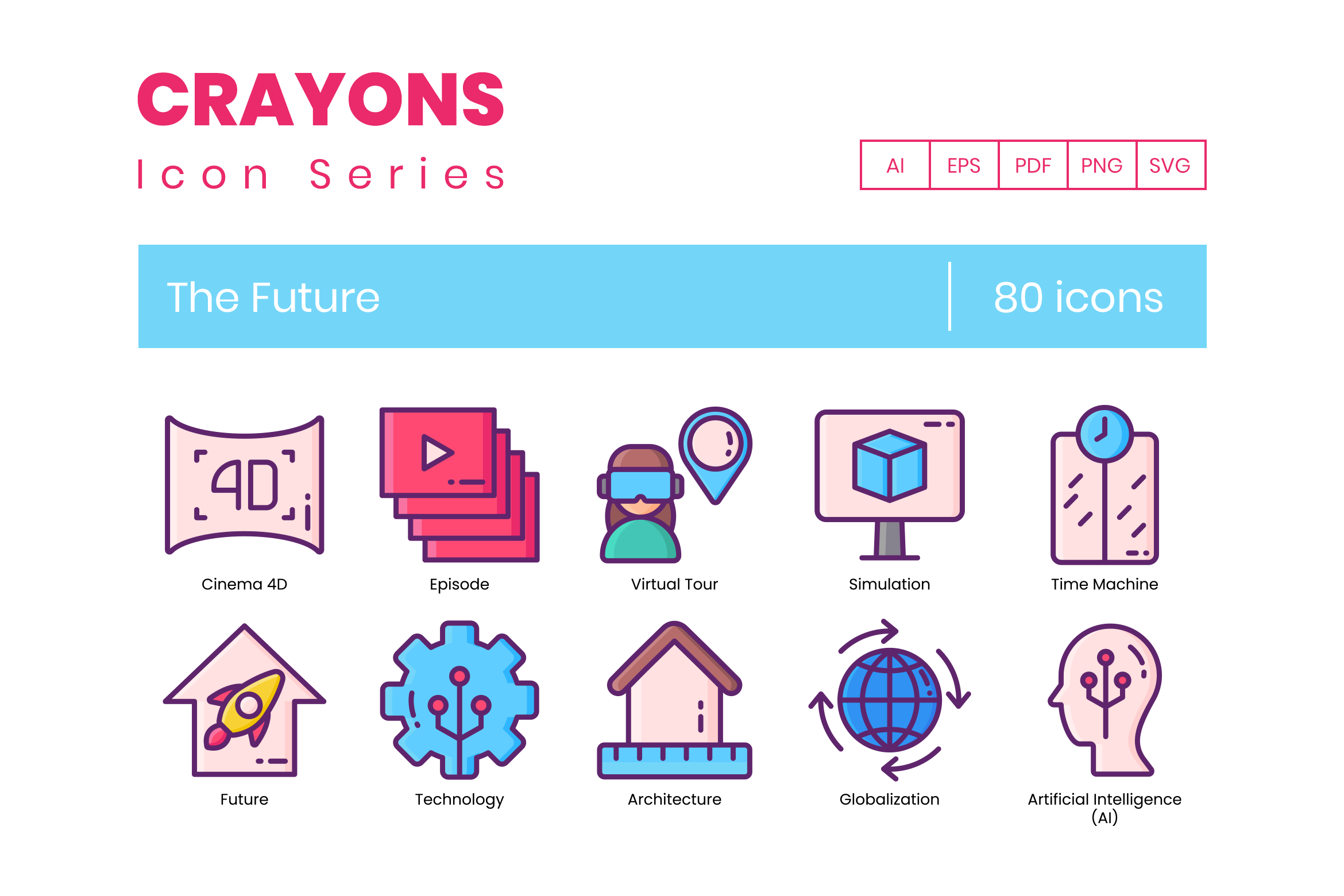 80 The Future Icons - Crayons Series | Icons ~ Creative Market