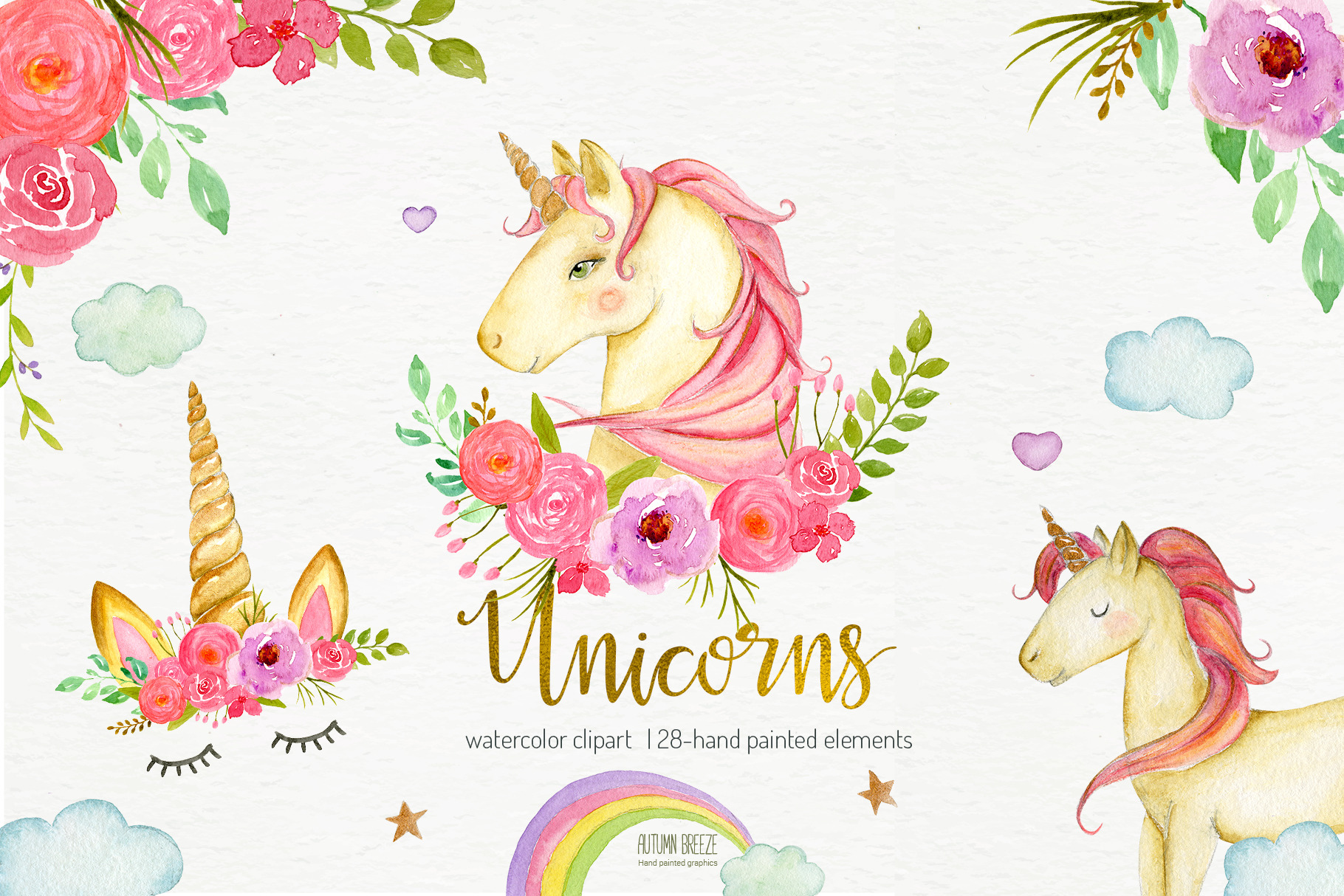 Watercolor unicorn clipart | Animal Illustrations ~ Creative Market