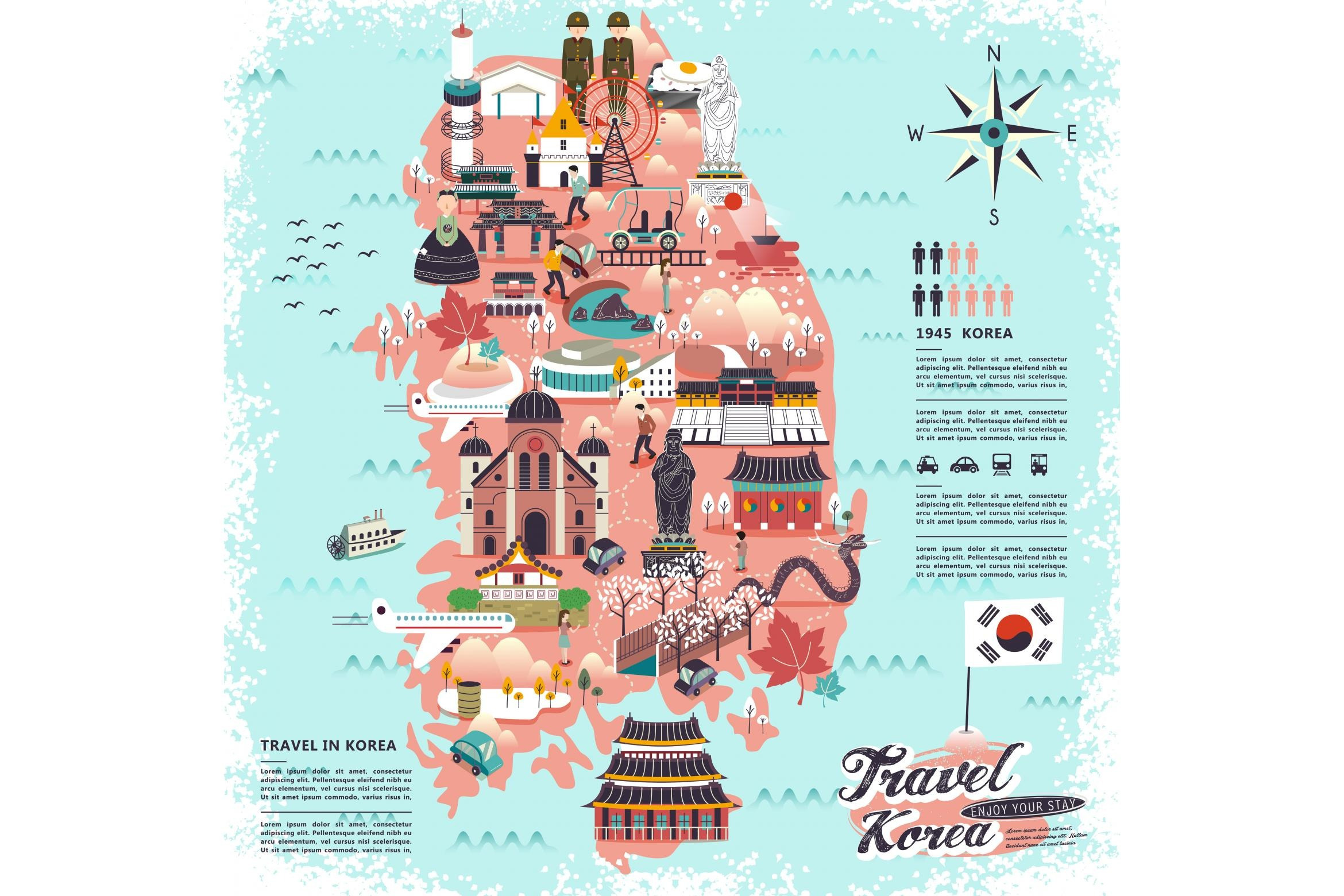 Beautiful South Korea Travel Map, a Decorative Illustration by TotallypicRF