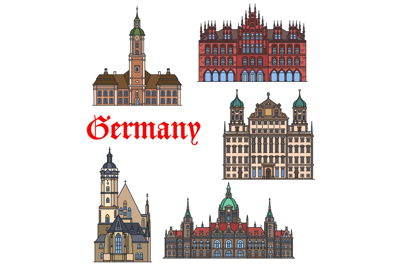 German travel landmark thin line icon set, an Illustration by Vector ...