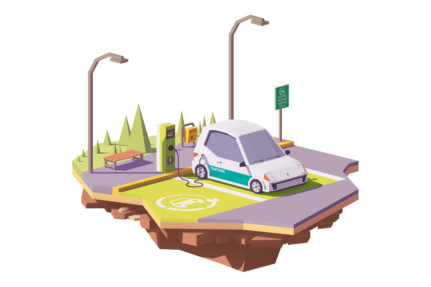 Vector low poly electric car, an Illustration by tele52