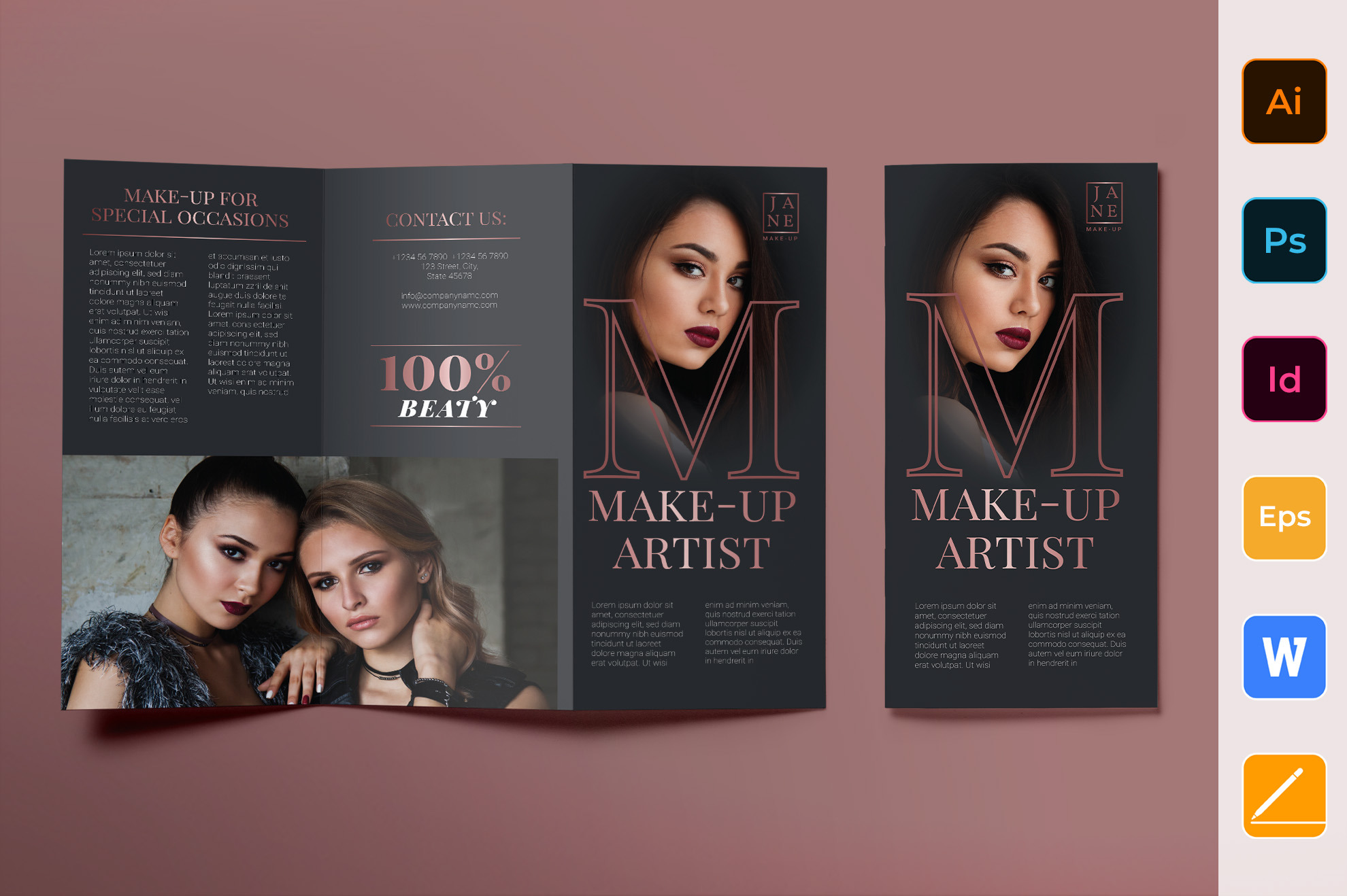 Trifold Brochure Makeup Artist, a Brochure Template by TemplatesNow!
