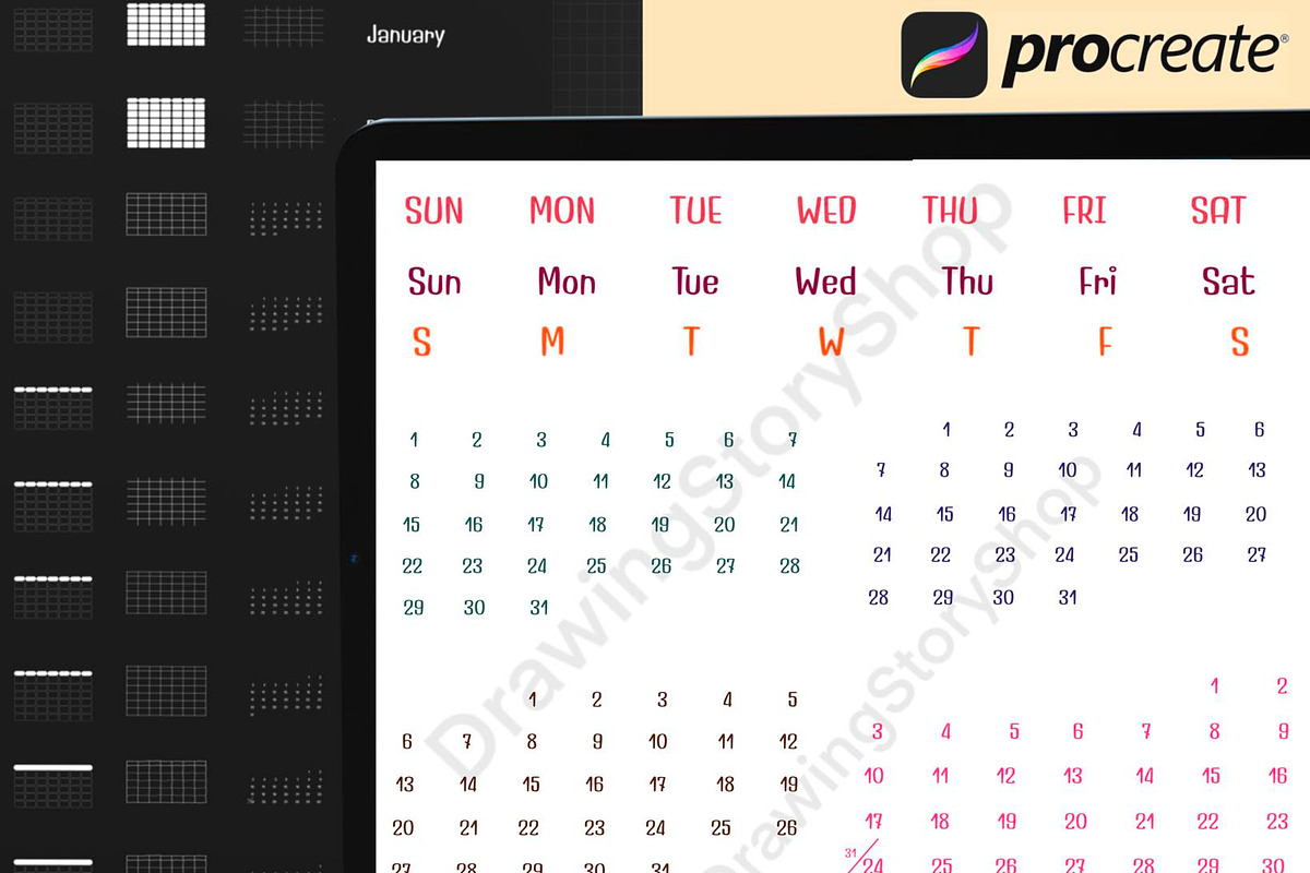 100 Procreate Blank Calendar Stamps, a Brush Add-On by DrawingStoryShop