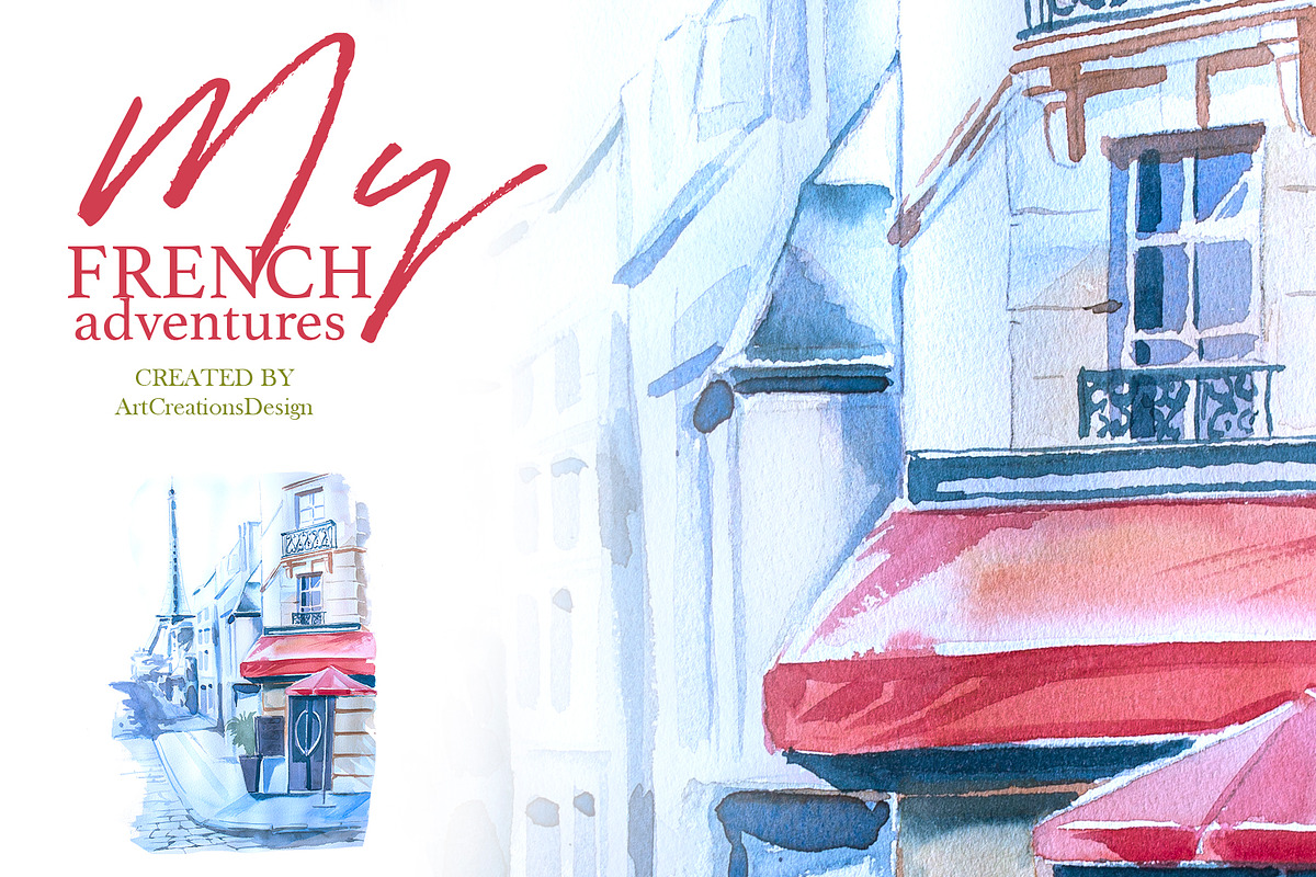 Watercolor French Adventures Clipart, a Person Illustration by ...