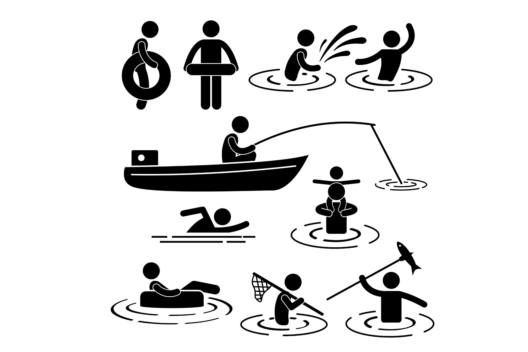 Swimming Fishing Playing Water River, an Icon by Leremy Stick Figures ...