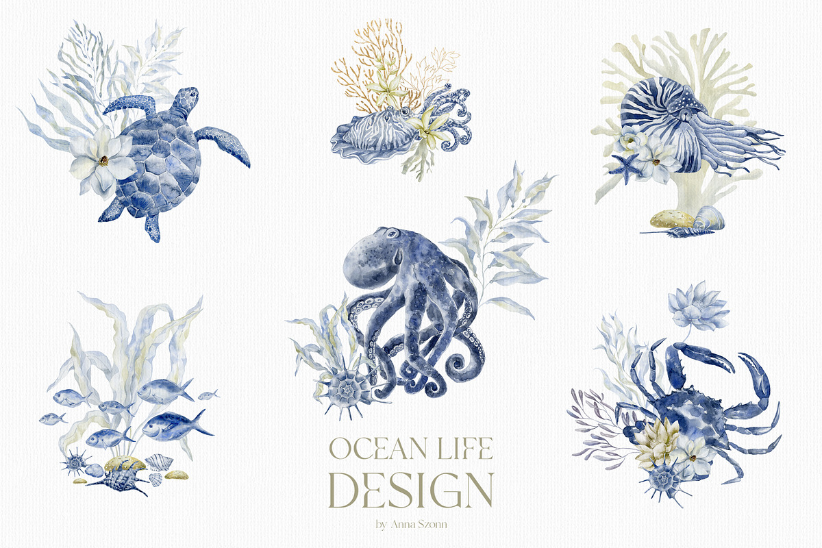 Indigo Ocean. Underwater world., an Animal Illustration by Designwork
