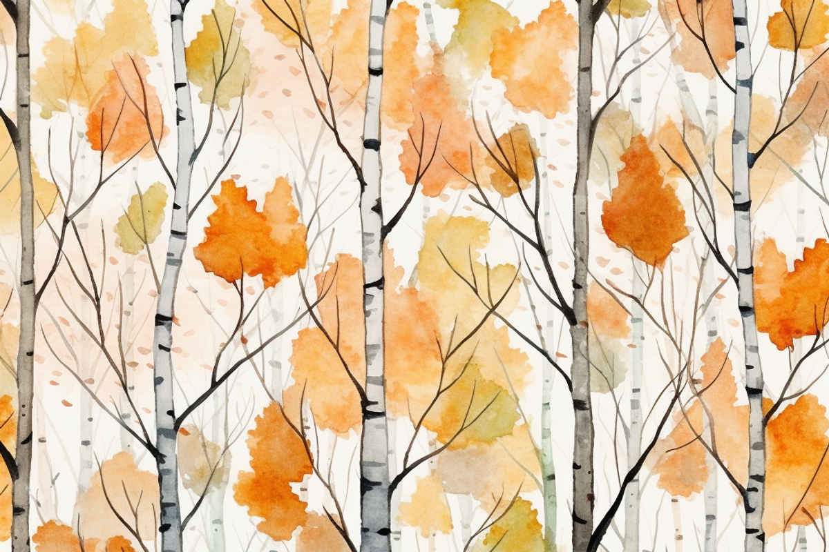 Watercolor Autumn Birch Trees Forest, an Object Graphic by Printable ...