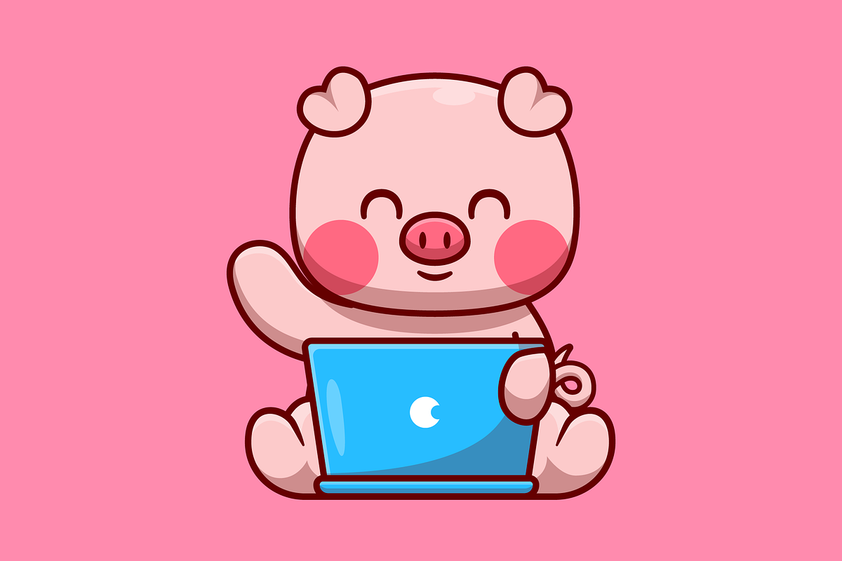Cute Pig Working On Laptop Cartoon, an Animal Illustration by Catalyst ...