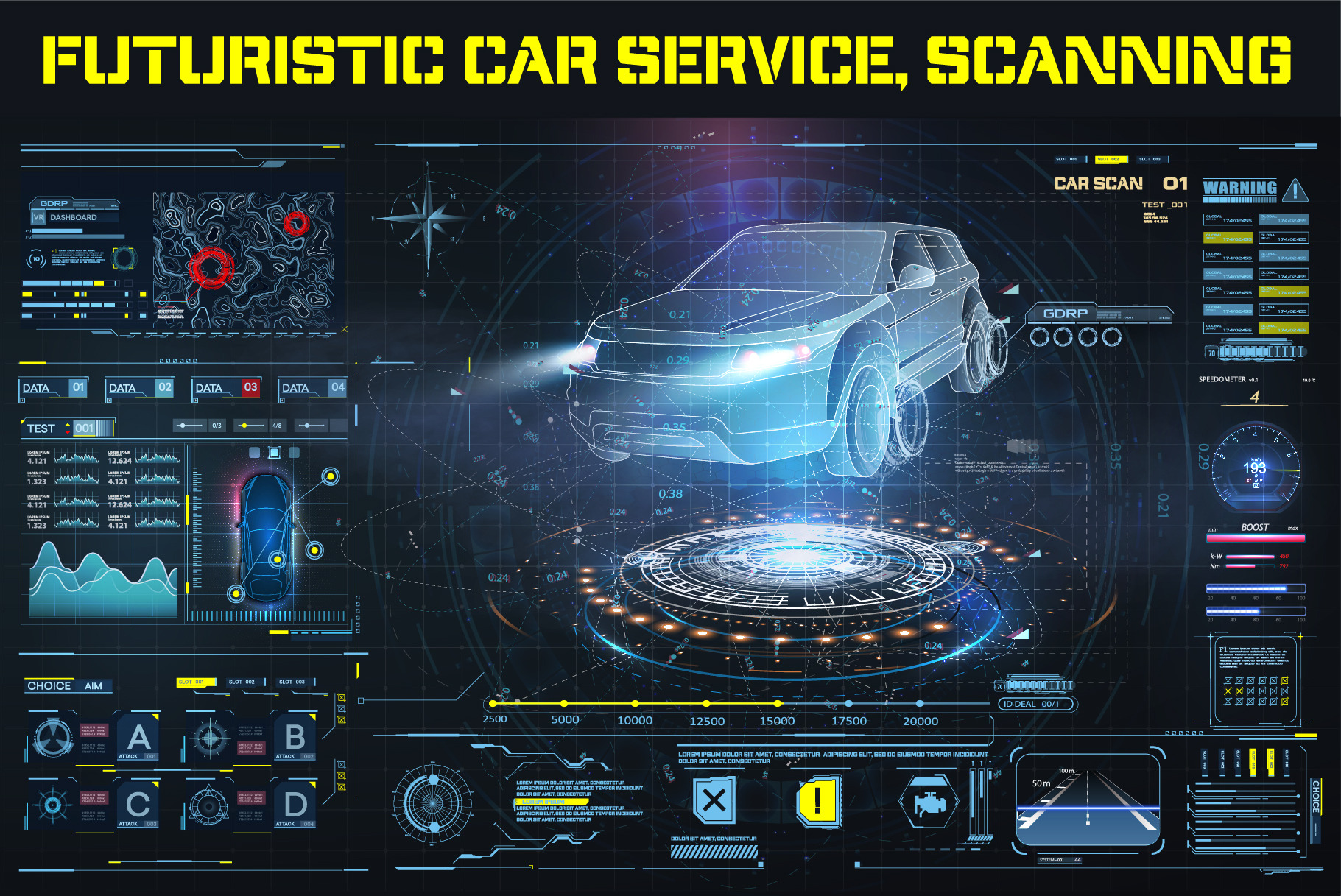 Futuristic car service, scanning HUD, a Technology Illustration by ZinetroN
