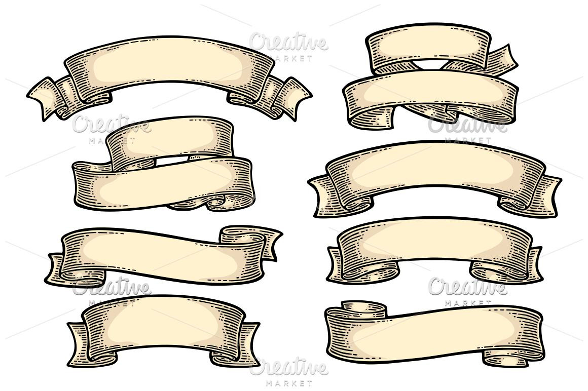 Set of ribbons engraving, a Decorative Illustration by MoreVector